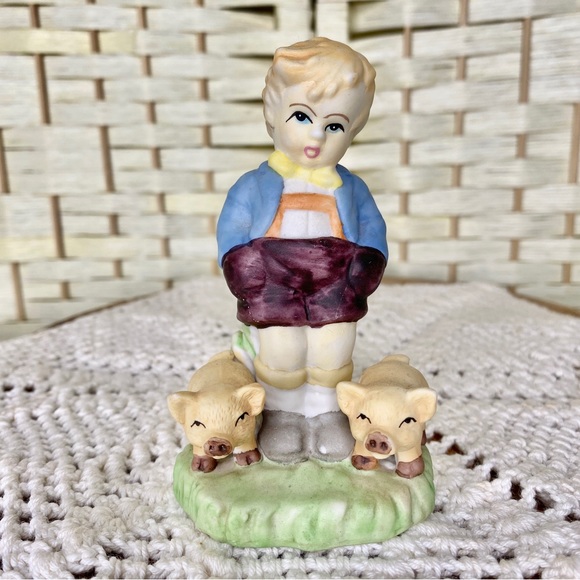Accents | Vintage Boy With Pigs Porcelain Figure 425 Tall Hand Painted ...